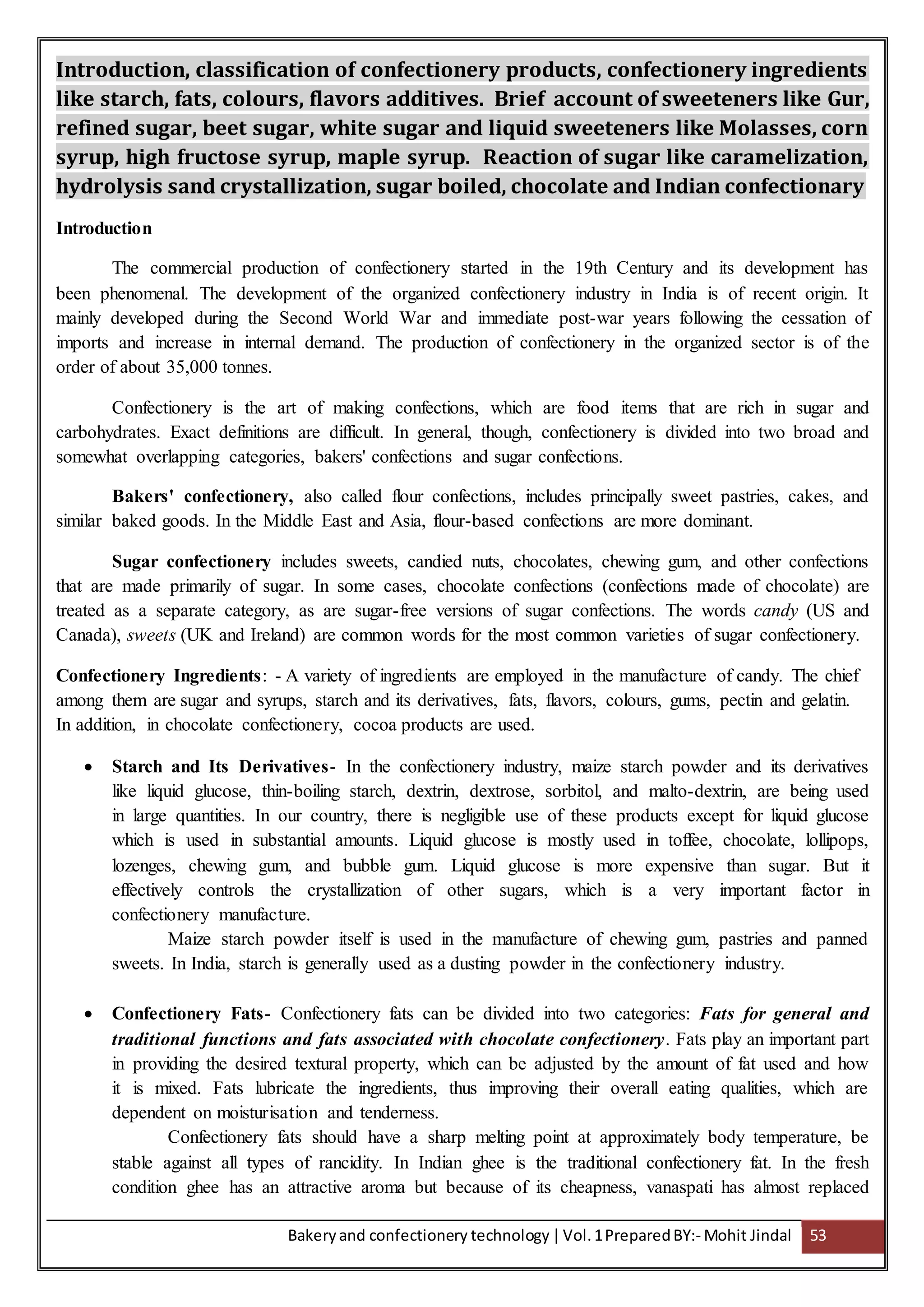 BAKERY AND CONFECTIONERY TECHNOLOGY notes | DOCX