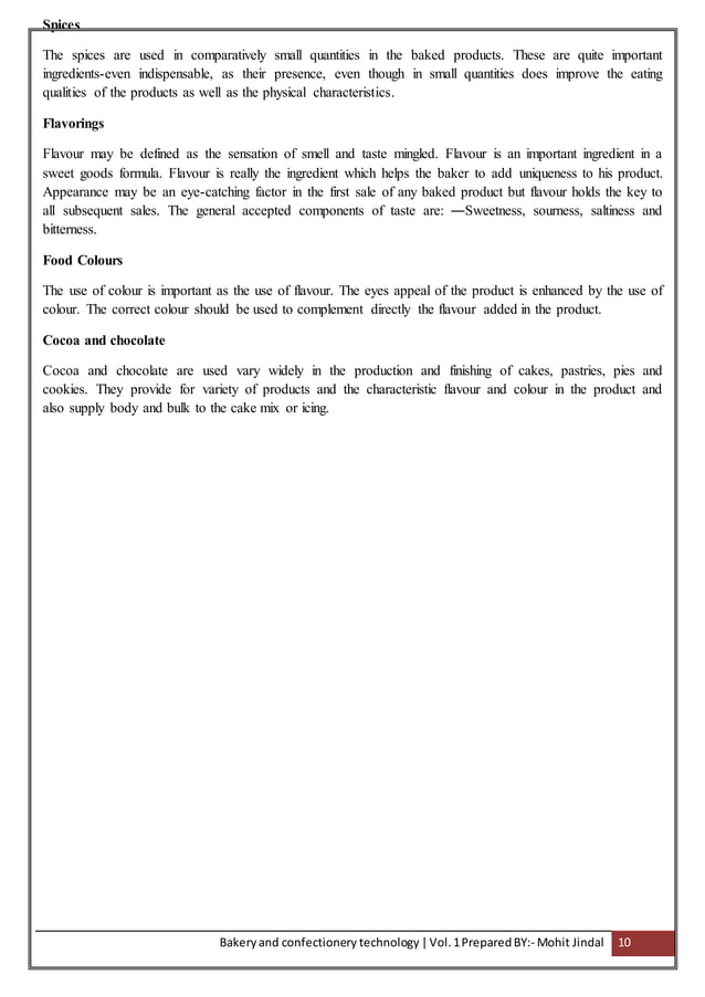 BAKERY AND CONFECTIONERY TECHNOLOGY notes | DOCX