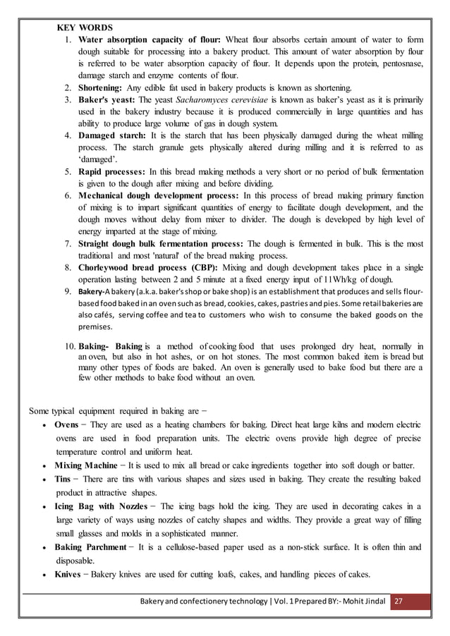 BAKERY AND CONFECTIONERY TECHNOLOGY notes | DOCX
