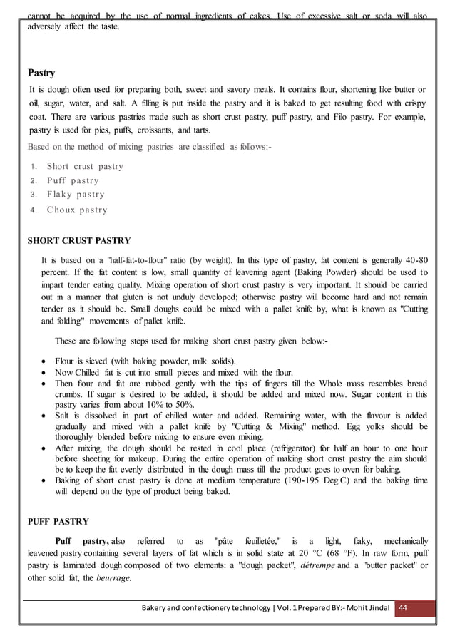 BAKERY AND CONFECTIONERY TECHNOLOGY notes | DOCX