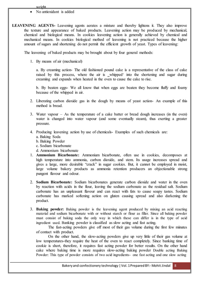 BAKERY AND CONFECTIONERY TECHNOLOGY notes | DOCX