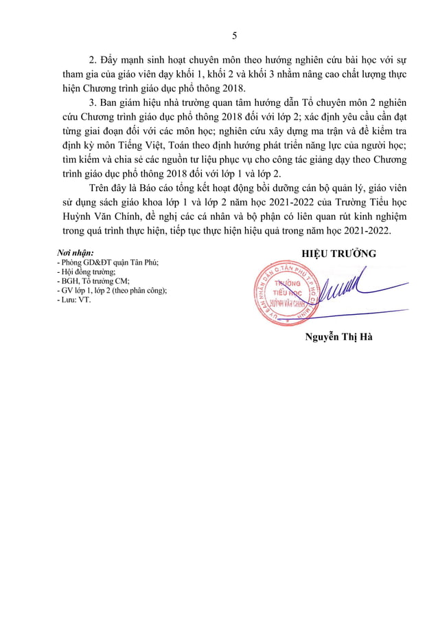 Bc tong ket bd sgk lop 1 l2-nh 21-22-hv ch | PDF