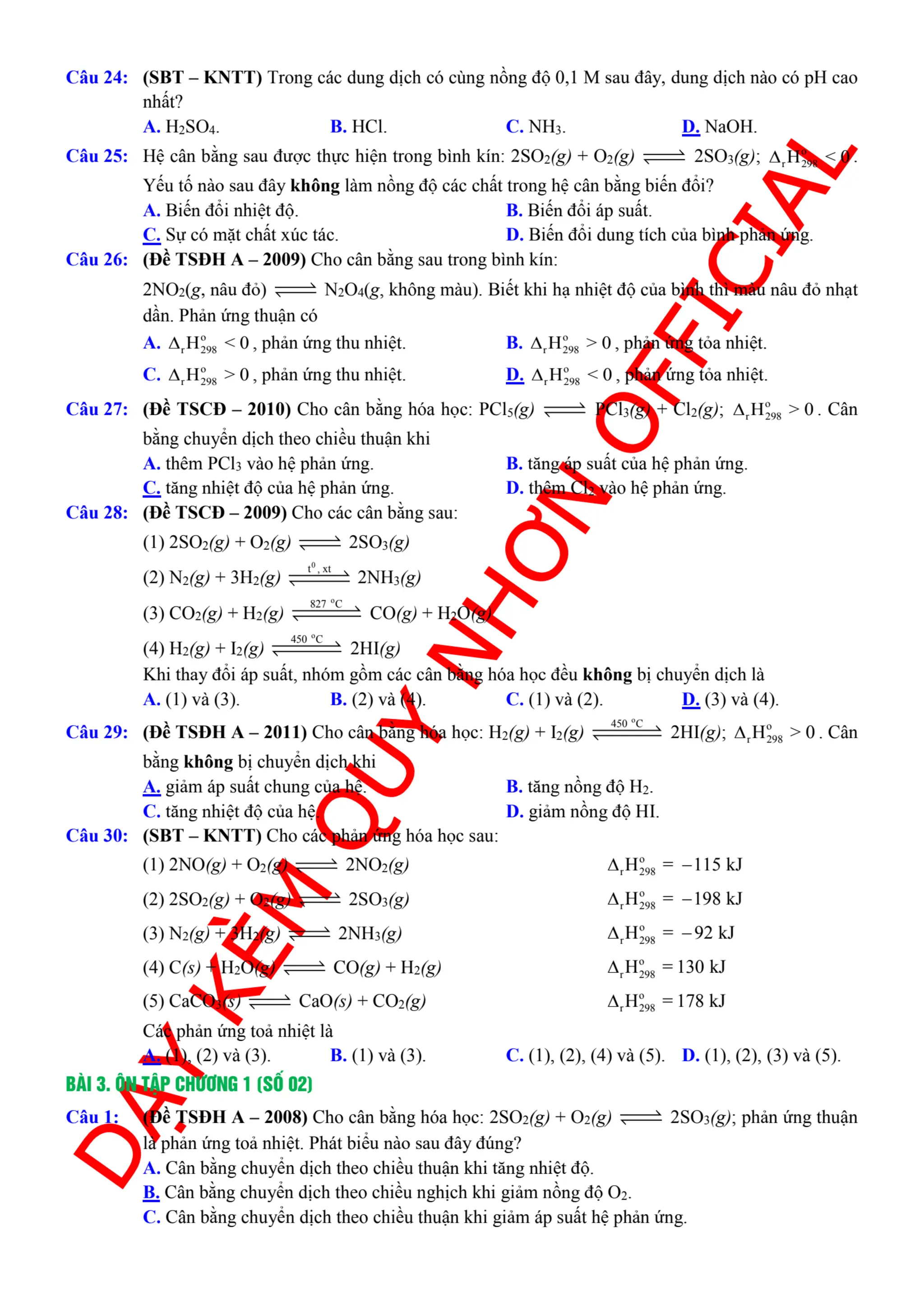 BỘ CÂU HỎI ÔN TẬP KIỂM TRA VÀ ĐÁNH GIÁ MÔN HÓA HỌC 11 (KẾT NỐI TRI THỨC) - TÀI LIỆU DẠY THÊM ...