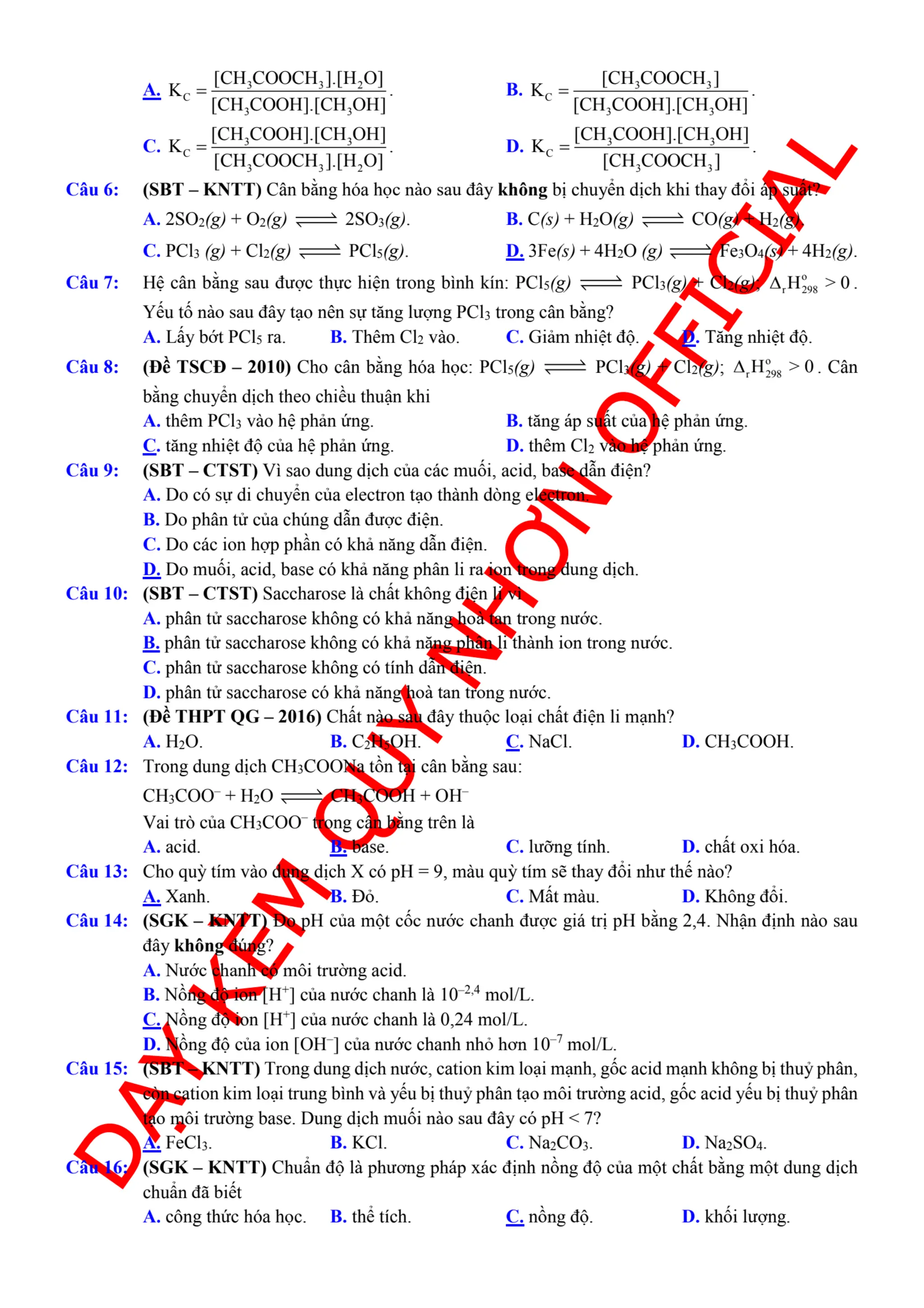 BỘ CÂU HỎI ÔN TẬP KIỂM TRA VÀ ĐÁNH GIÁ MÔN HÓA HỌC 11 (KẾT NỐI TRI THỨC) - TÀI LIỆU DẠY THÊM ...
