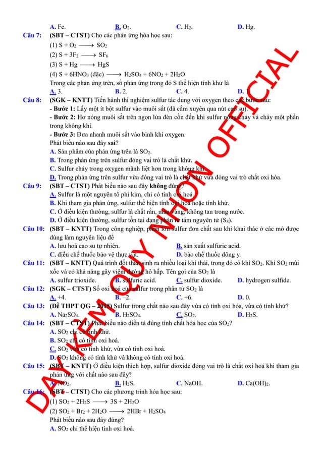 BỘ CÂU HỎI ÔN TẬP KIỂM TRA VÀ ĐÁNH GIÁ MÔN HÓA HỌC 11 (KẾT NỐI TRI THỨC) - TÀI LIỆU DẠY THÊM ...