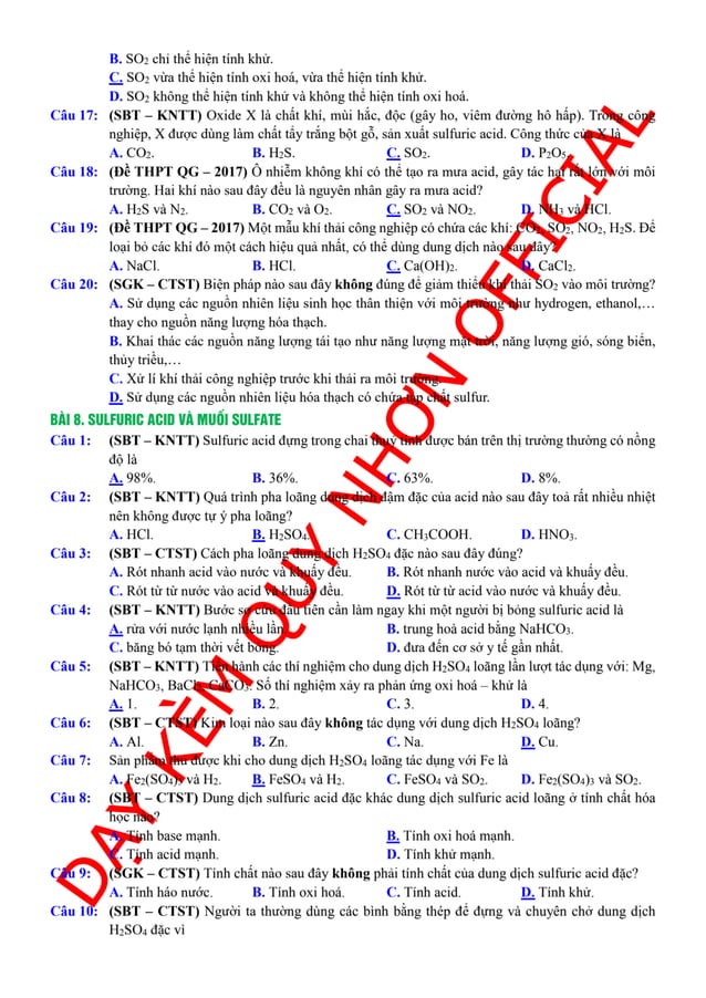BỘ CÂU HỎI ÔN TẬP KIỂM TRA VÀ ĐÁNH GIÁ MÔN HÓA HỌC 11 (KẾT NỐI TRI THỨC) - TÀI LIỆU DẠY THÊM ...