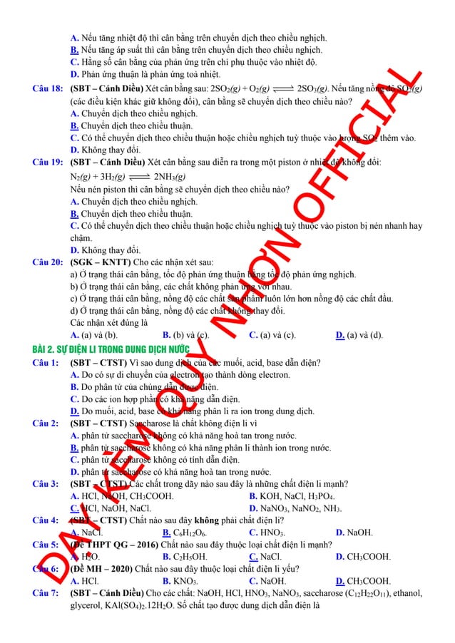 BỘ CÂU HỎI ÔN TẬP KIỂM TRA VÀ ĐÁNH GIÁ MÔN HÓA HỌC 11 (KẾT NỐI TRI THỨC) - TÀI LIỆU DẠY THÊM ...