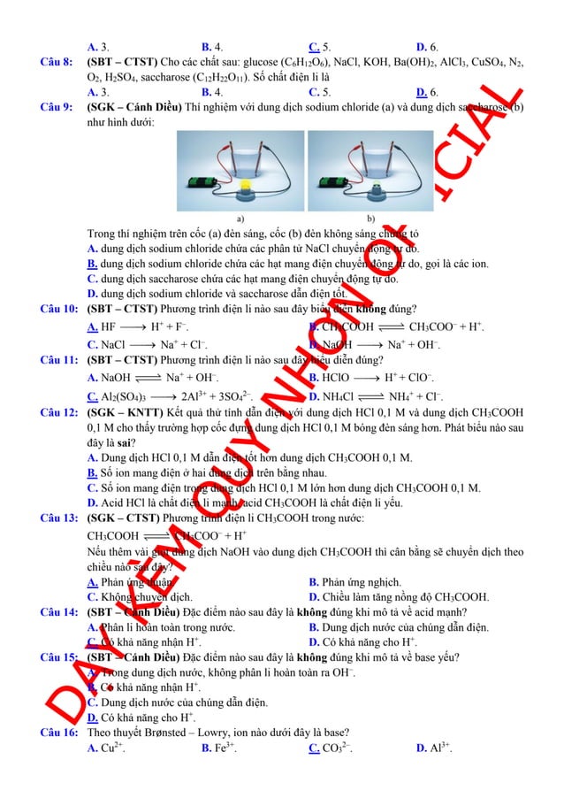 BỘ CÂU HỎI ÔN TẬP KIỂM TRA VÀ ĐÁNH GIÁ MÔN HÓA HỌC 11 (KẾT NỐI TRI THỨC) - TÀI LIỆU DẠY THÊM ...