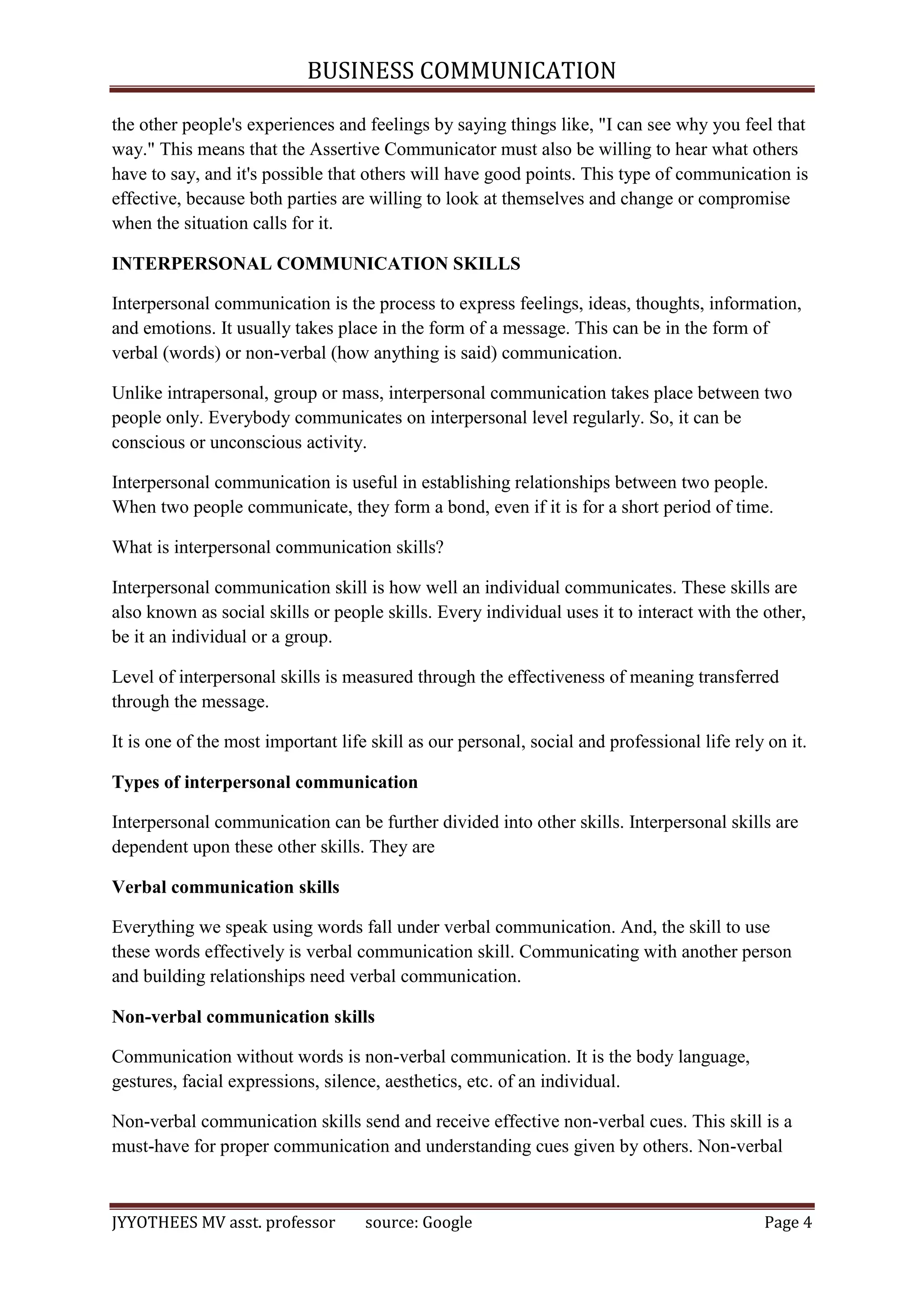 Interpersonal Communication in business communication | PDF