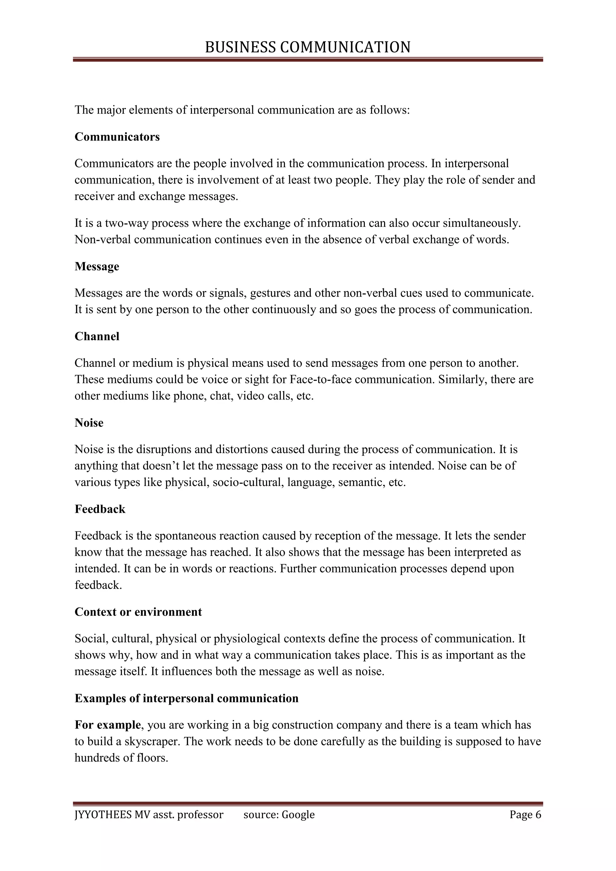 Interpersonal Communication in business communication | PDF