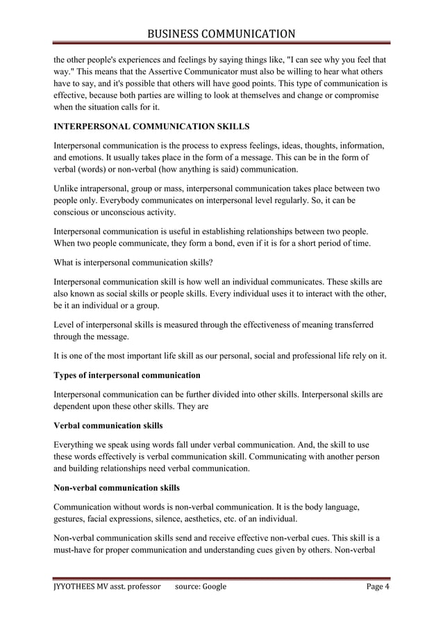 Interpersonal Communication in business communication | PDF
