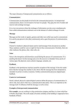 Interpersonal Communication in business communication | PDF
