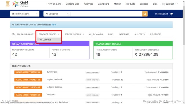 Buyer Module GeM 3.0- Overview of Buyer's Dasboard | PDF