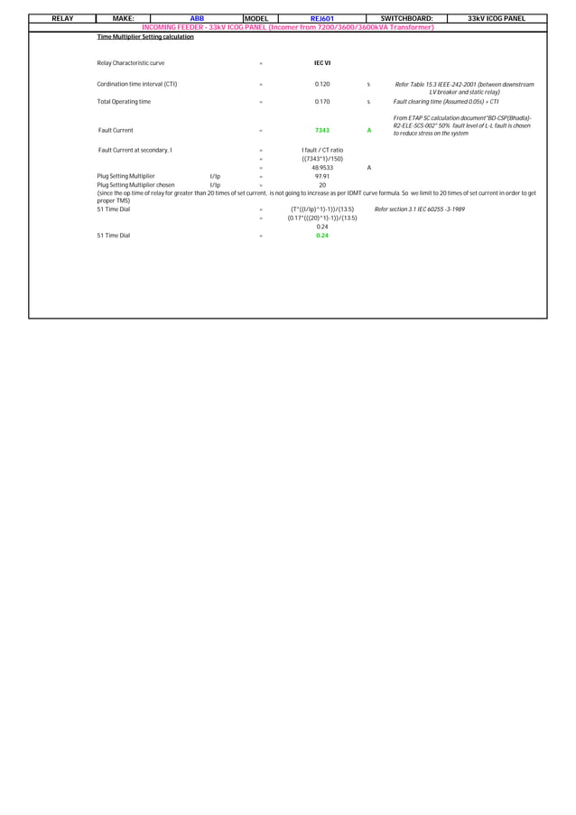 Relay Setting Calculation For REF615/ REJ601 | PDF | Technology & Computing