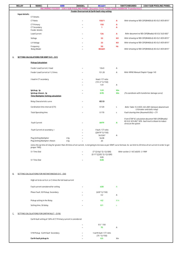 Relay Setting Calculation For REF615/ REJ601 | PDF | Technology & Computing
