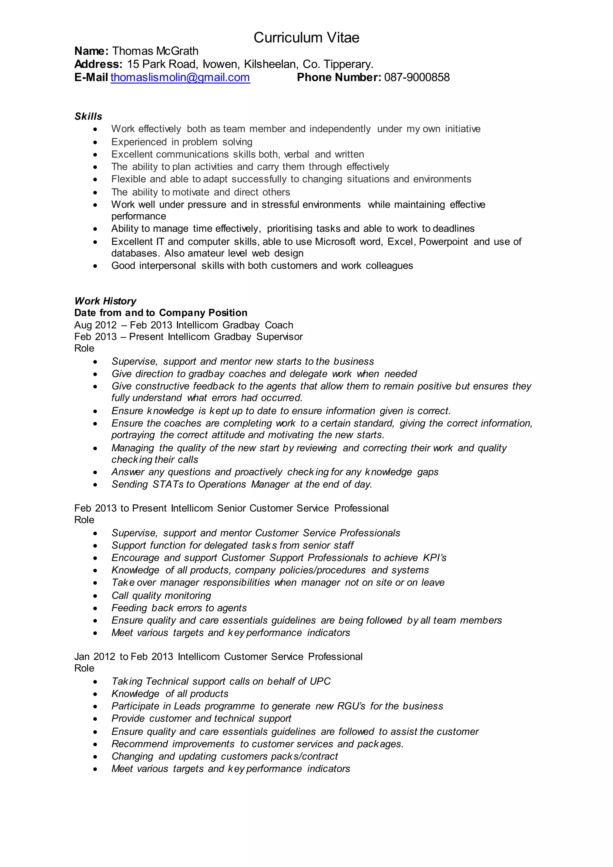 Thomas McGrath CV | PDF