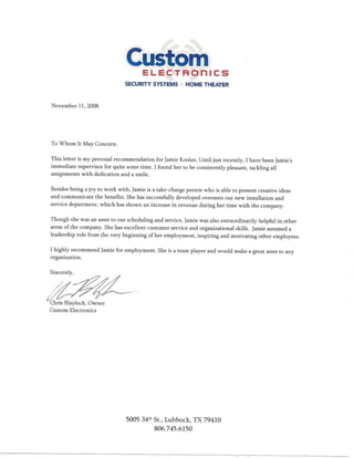 Custom Electronics Letter of Recommendation | PDF