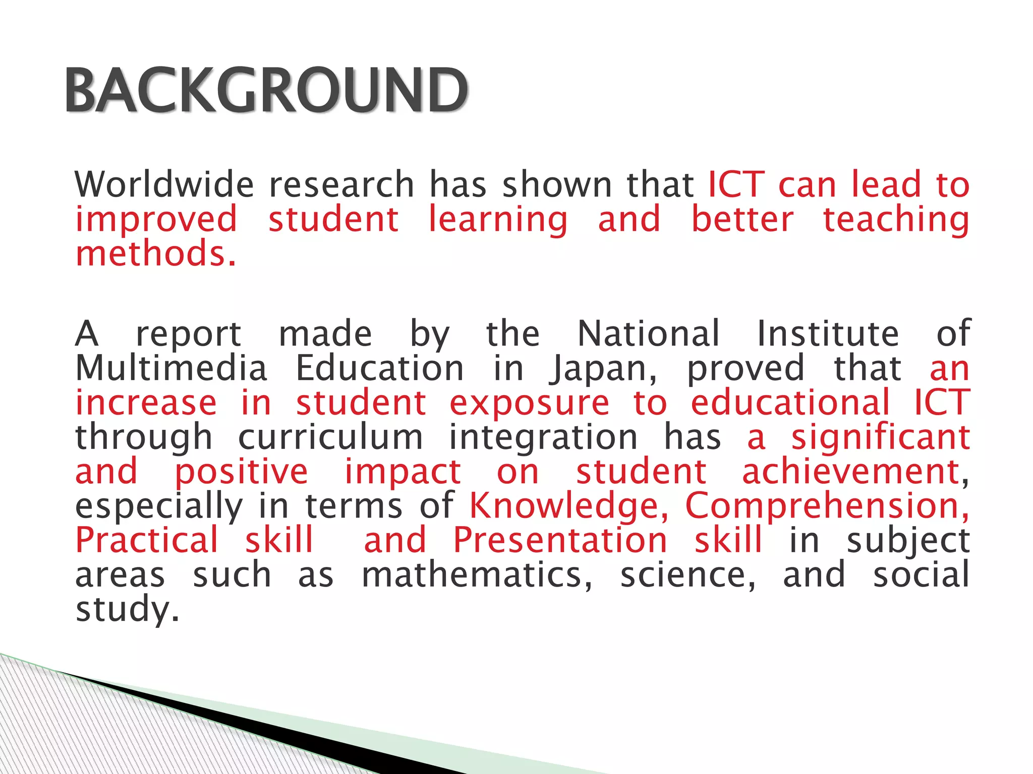 ICT IN EDUCATION PRESENTATION | PDF