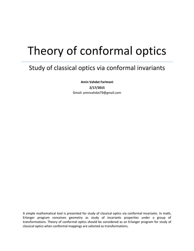 Theory Of Conformal Optics Pdf