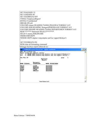 LAPORAN RESMI BASIS DATA PENGATURAN OUTPUT PADA SQL*PLUS | DOC