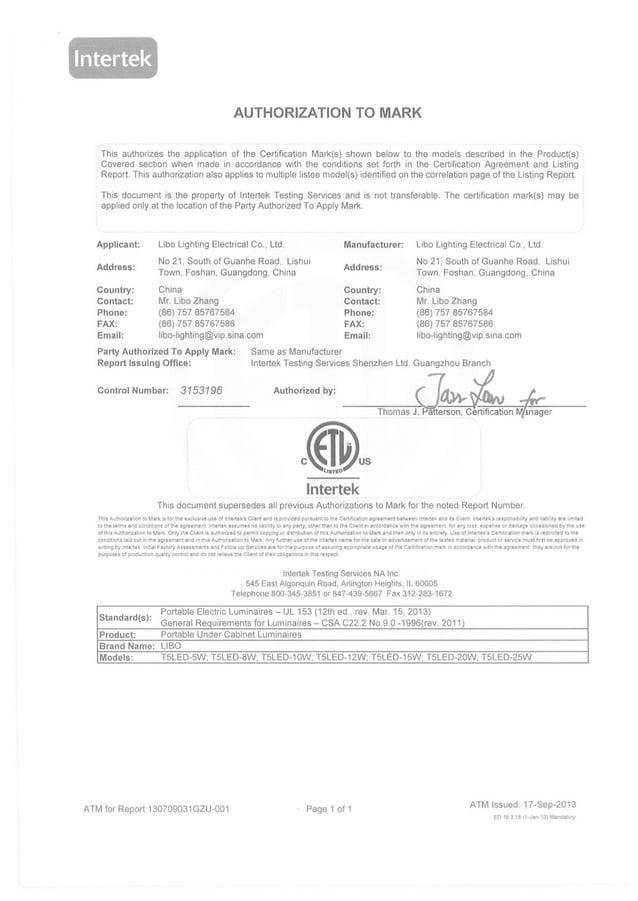LED T5 ETL Certification | PDF