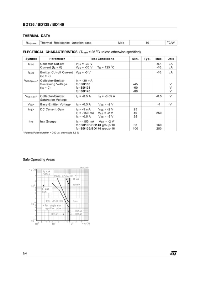 Original PNP Transistor BD136 136 TO-225 New STMicroelectronics | PDF