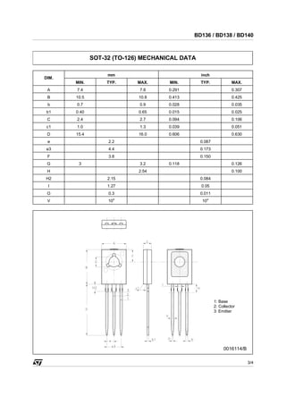 Original PNP Transistor BD136 136 TO-225 New STMicroelectronics | PDF