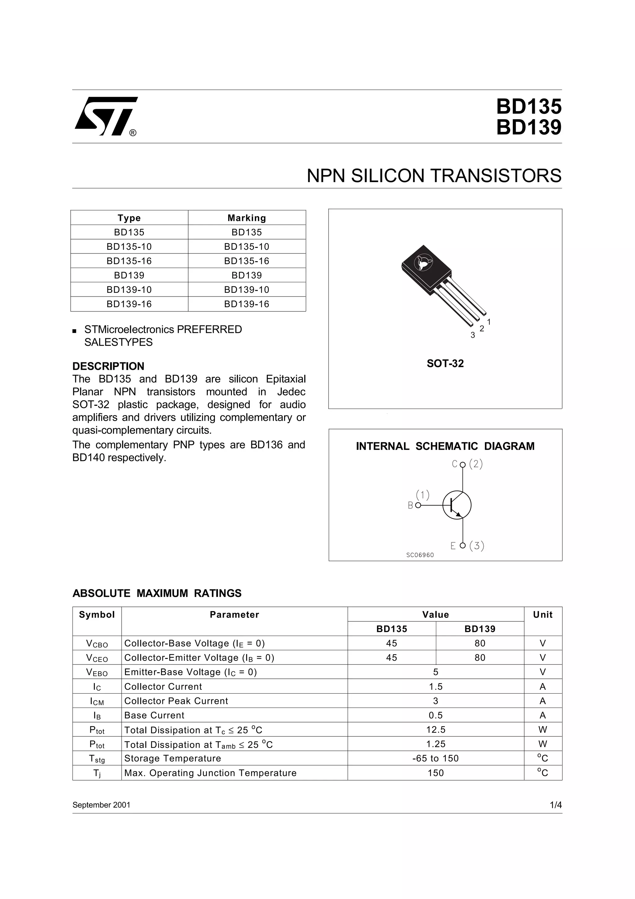 BD135/BD139 Transistor Data sheet | PDF