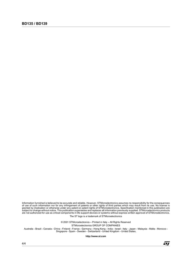 BD135/BD139 Transistor Data sheet | PDF