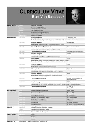 CV_BartVanRansbeek_ENG | DOC | Desktop Publishing | Computer Software and Applications