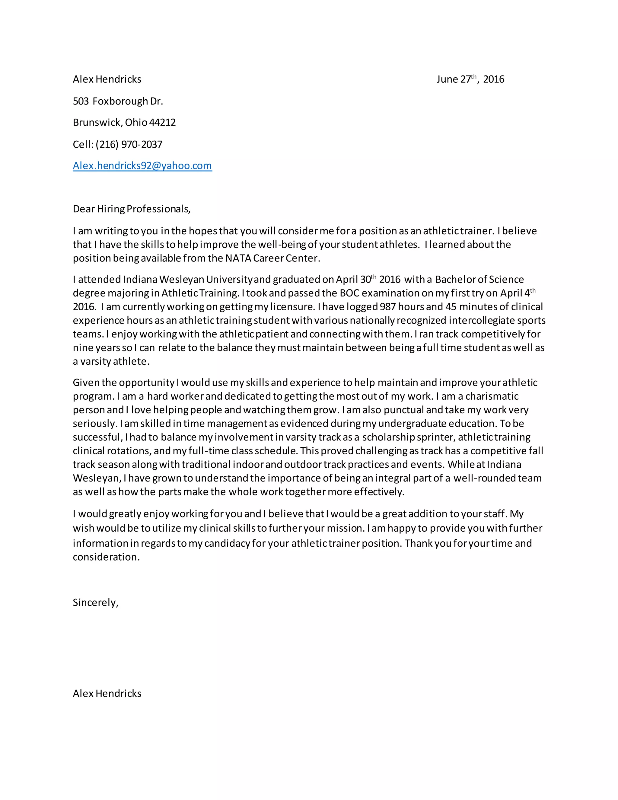 Alex Hendricks resume | DOCX