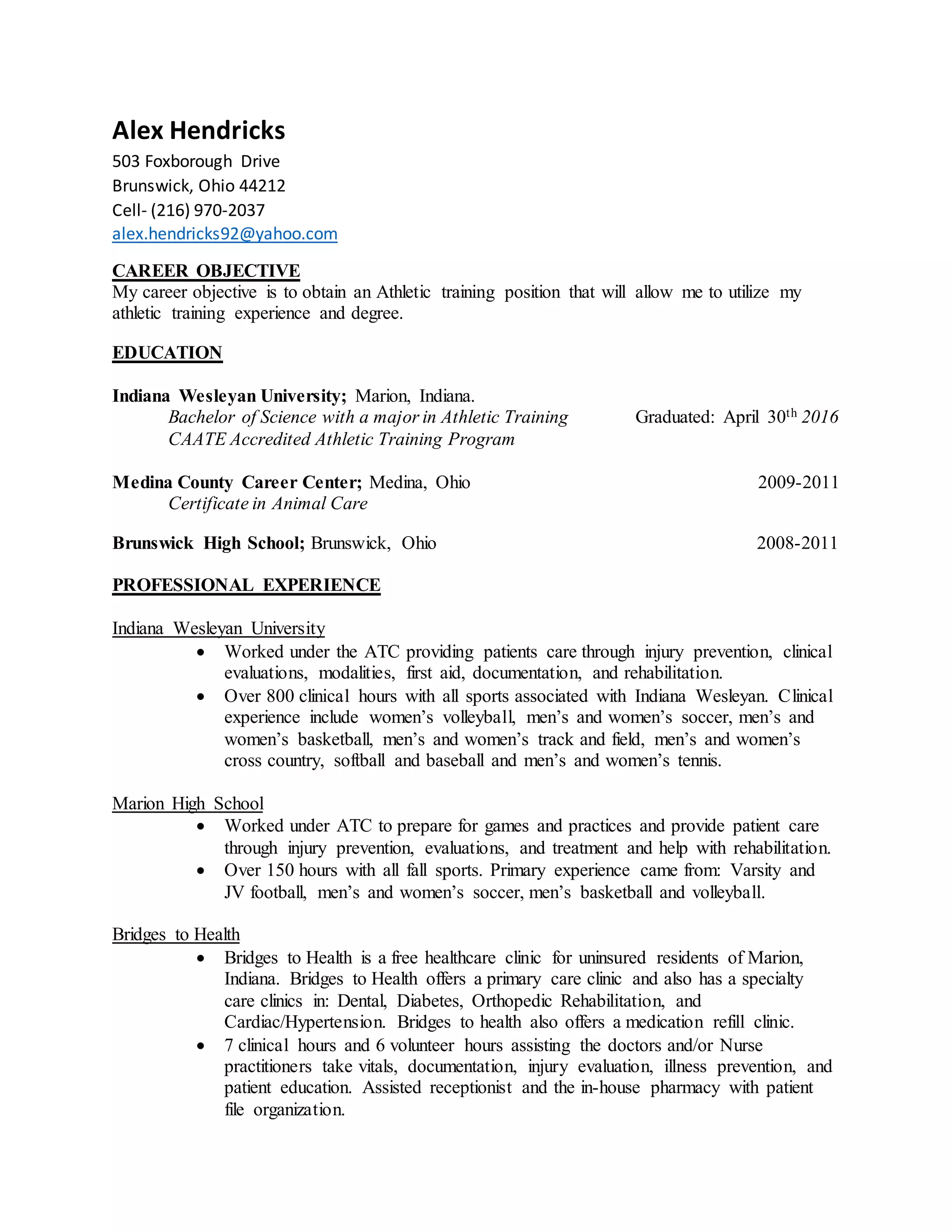 Alex Hendricks resume | DOCX