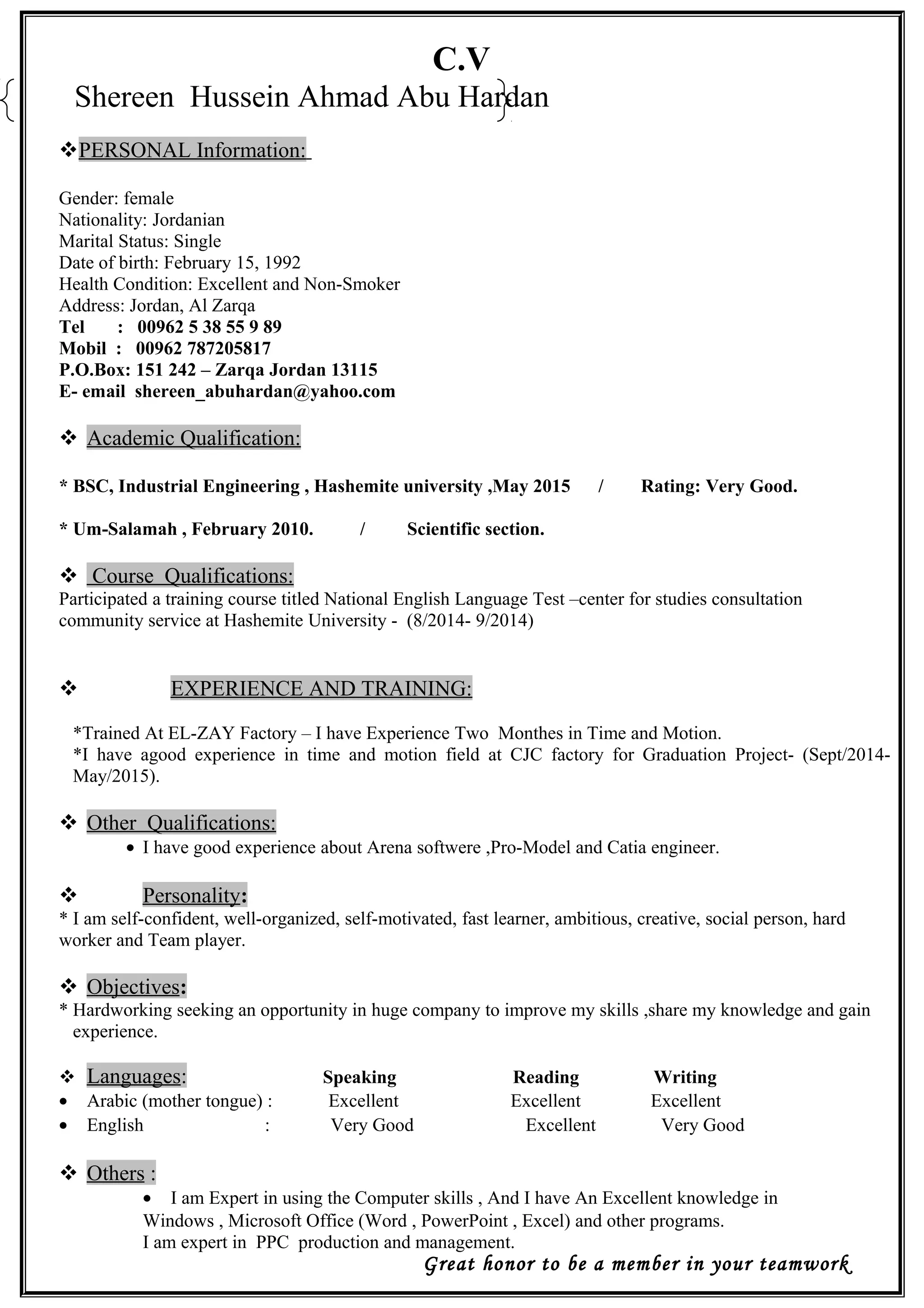 Shereen_CV_2015 | DOC | Careers