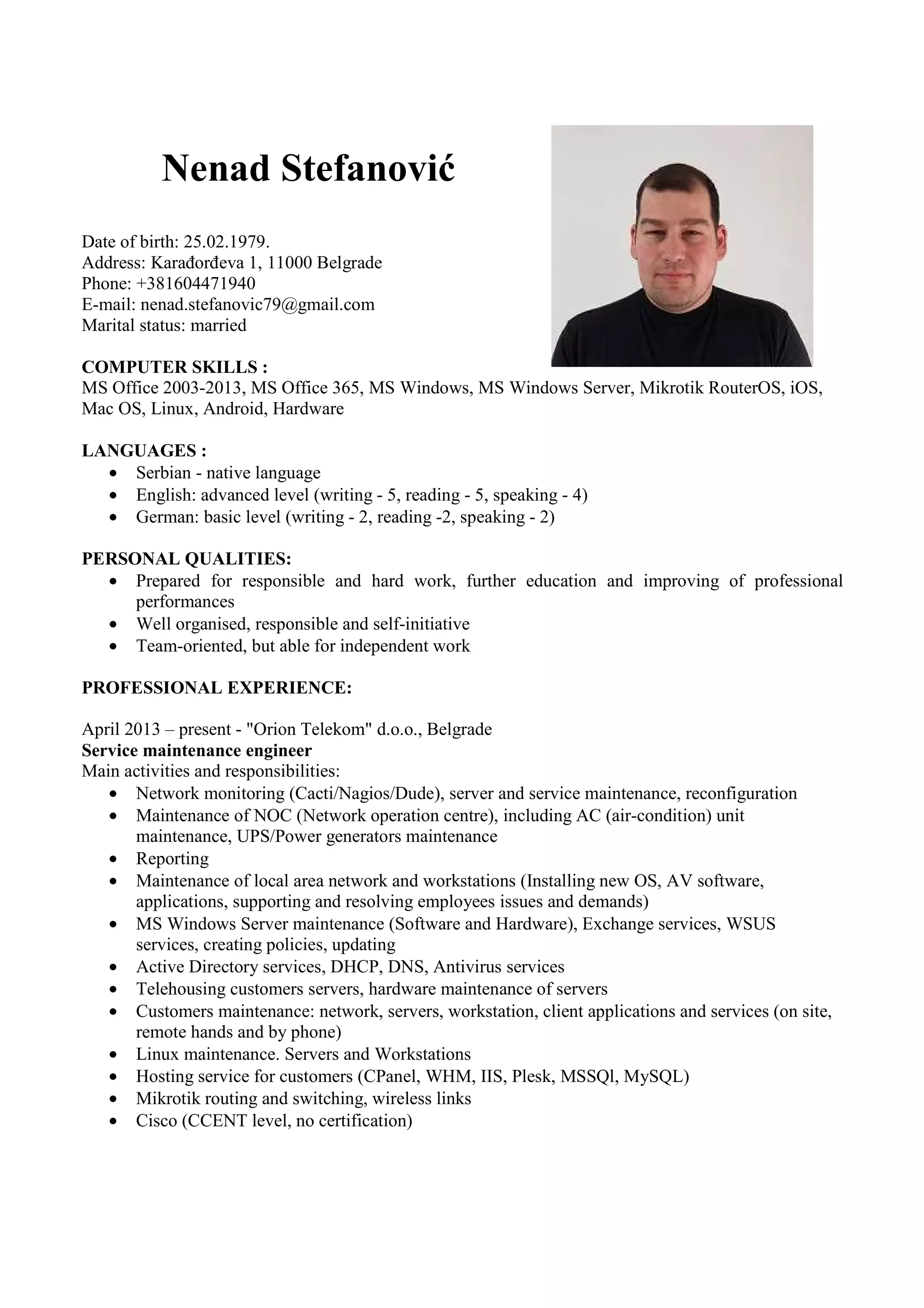 CV-Nenad_Stefanovic_ENG2016 | PDF