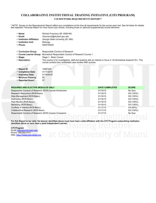 CITI - Basic Biomedical RCR - Richard Francisco - 2015 Spring | PDF