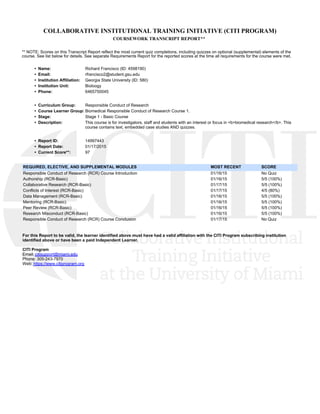 CITI - Basic Biomedical RCR - Richard Francisco - 2015 Spring | PDF