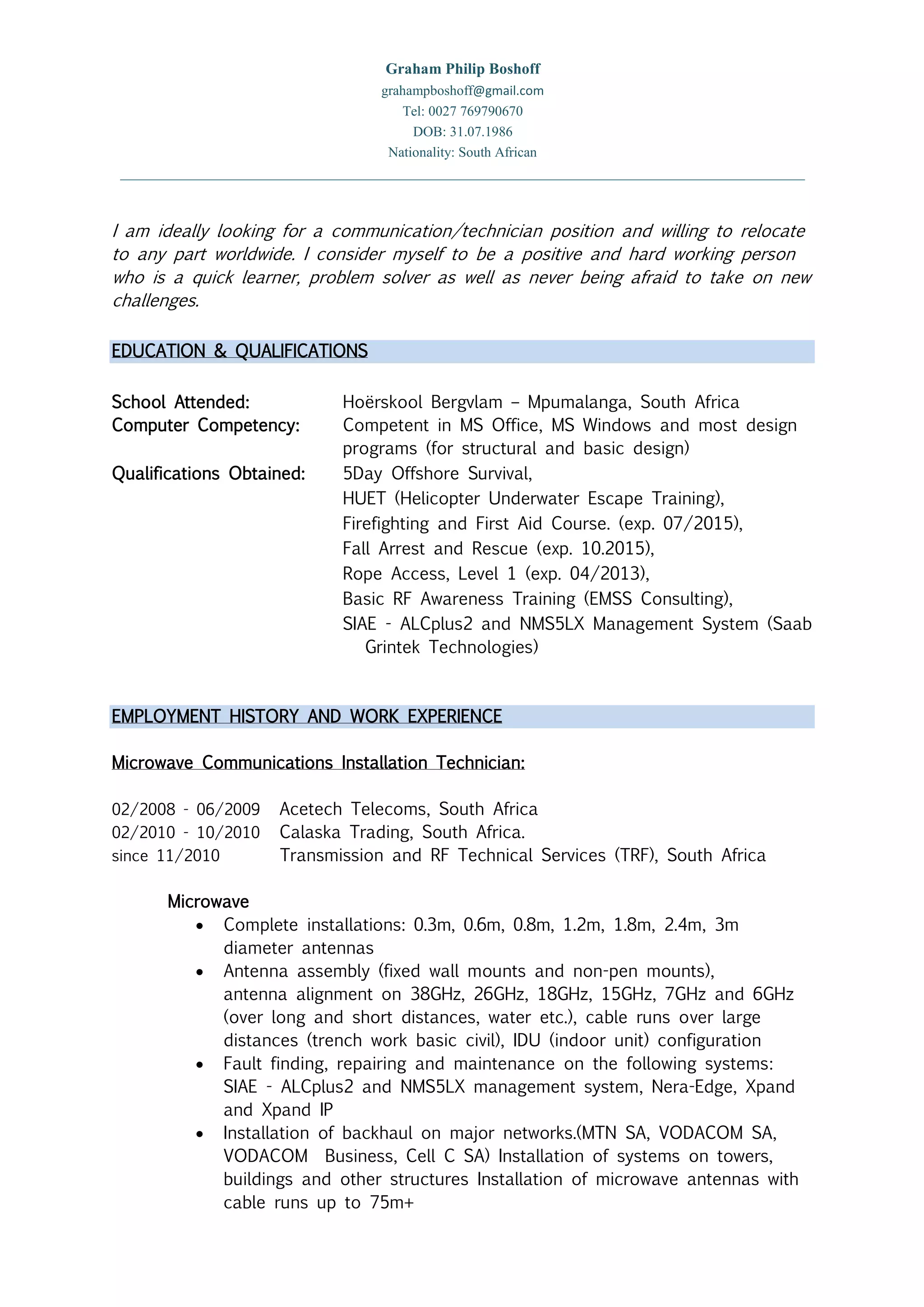 CV Graham Boshoff | PDF
