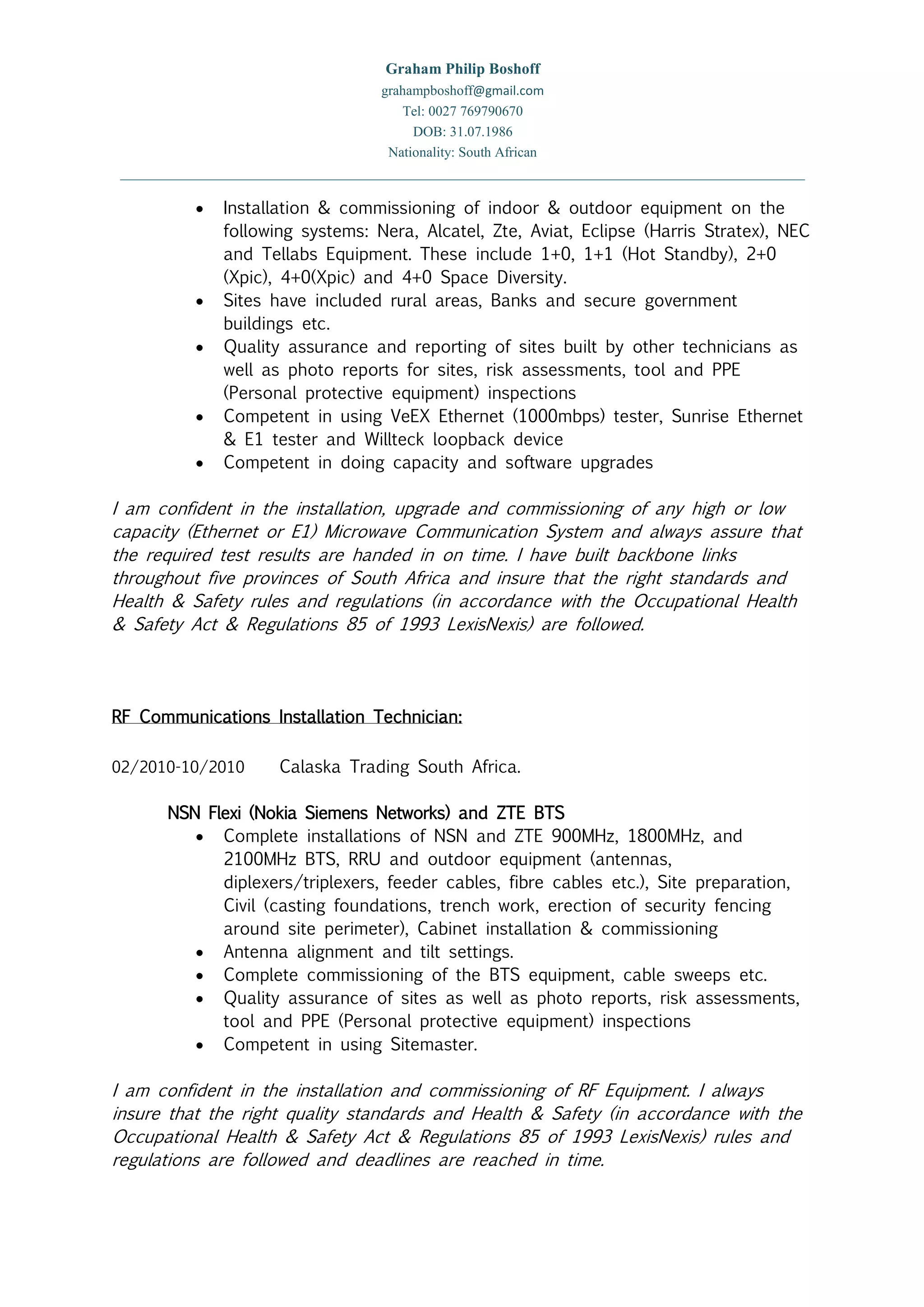 CV Graham Boshoff | PDF