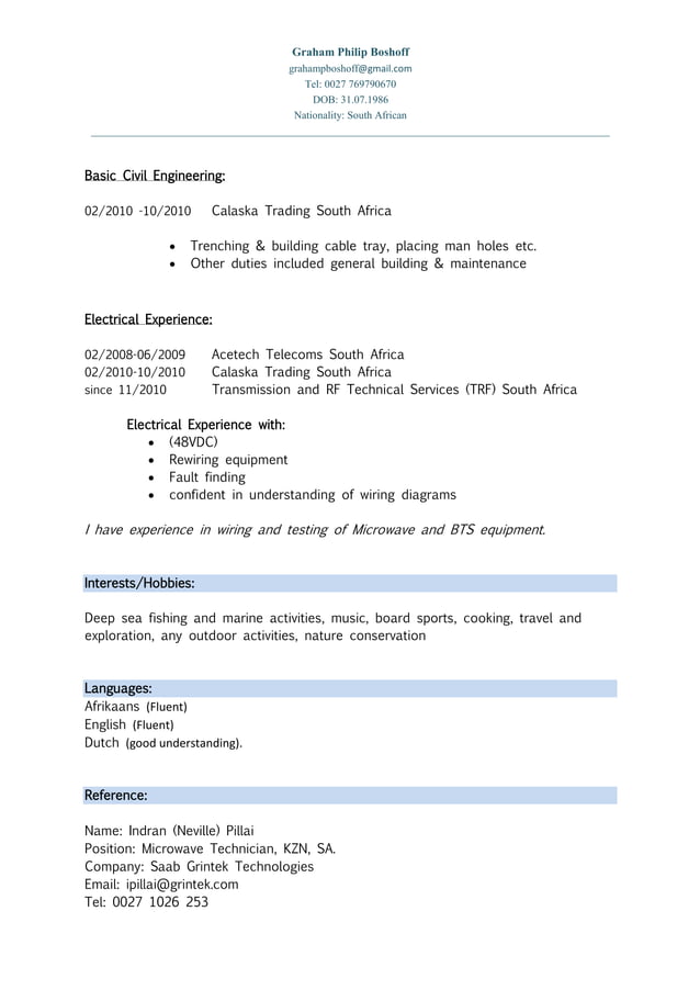 CV Graham Boshoff | PDF