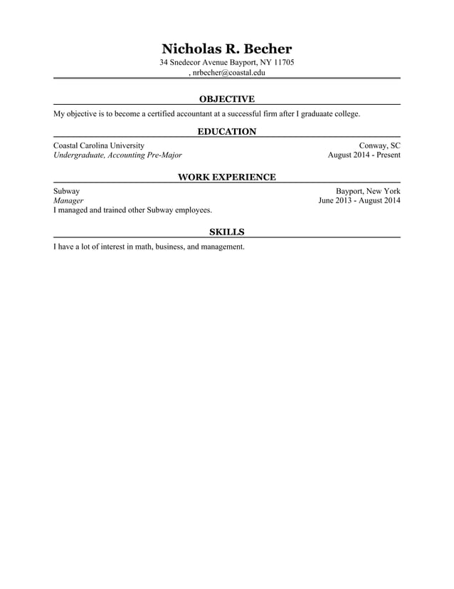 Nick Becher Resume | PDF