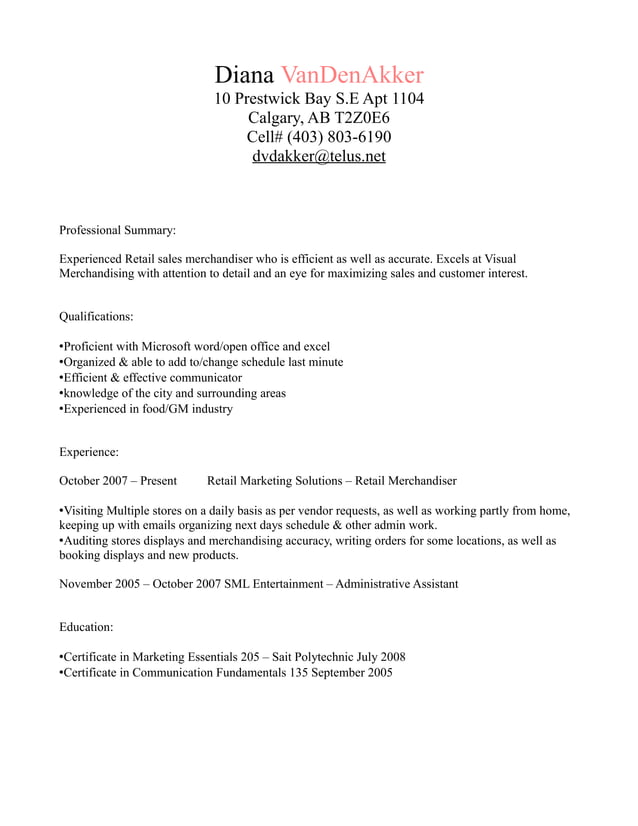 Diana VanDenAkker - Resume | ODT