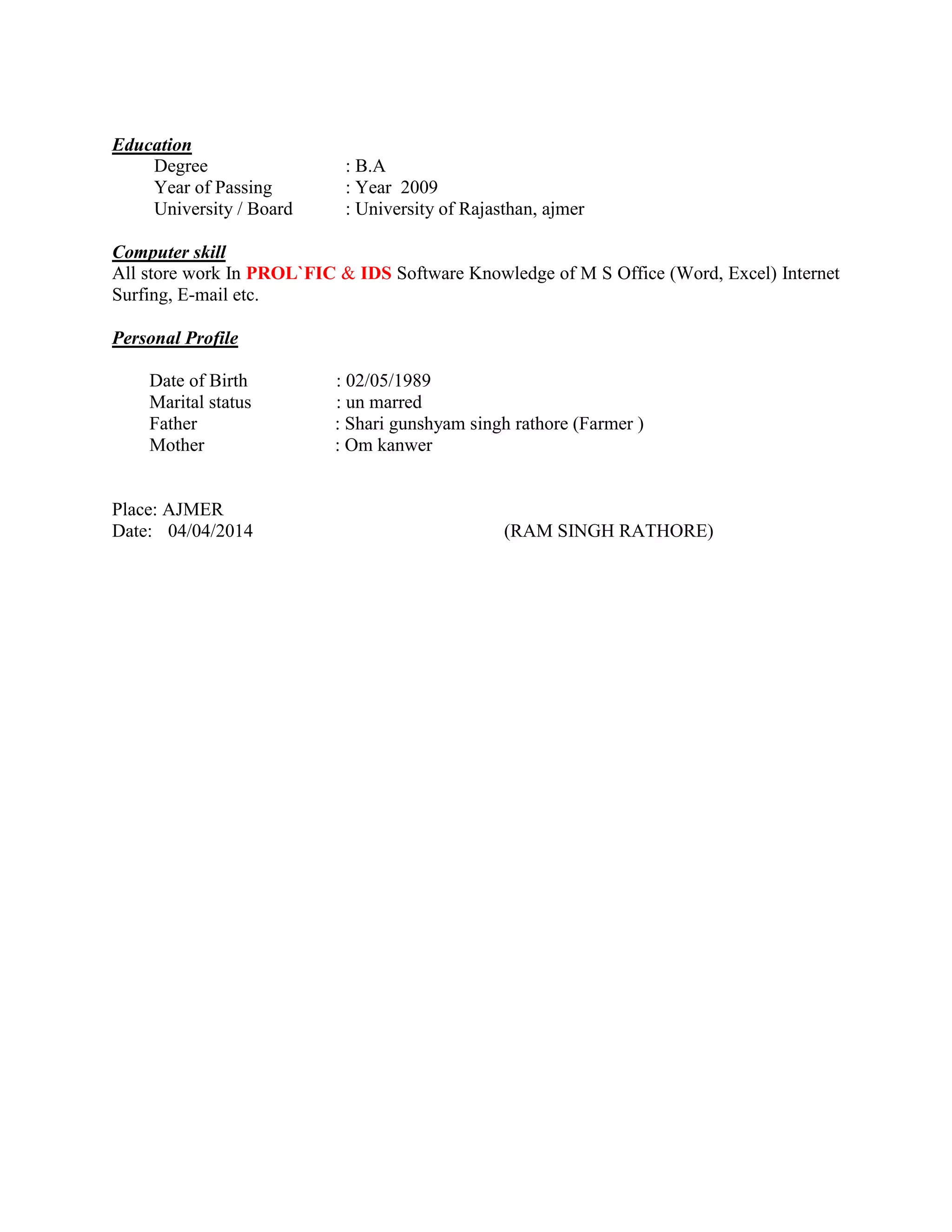 RAM SINGH RATHORE | DOCX | Logistics | Business