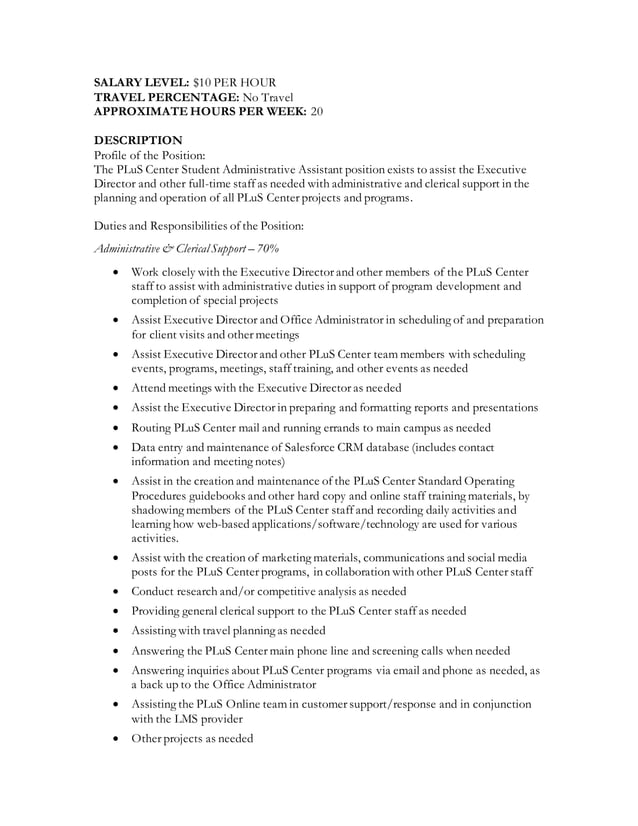 Student Admin Assistant Job Description | DOCX | IT and Internet ...