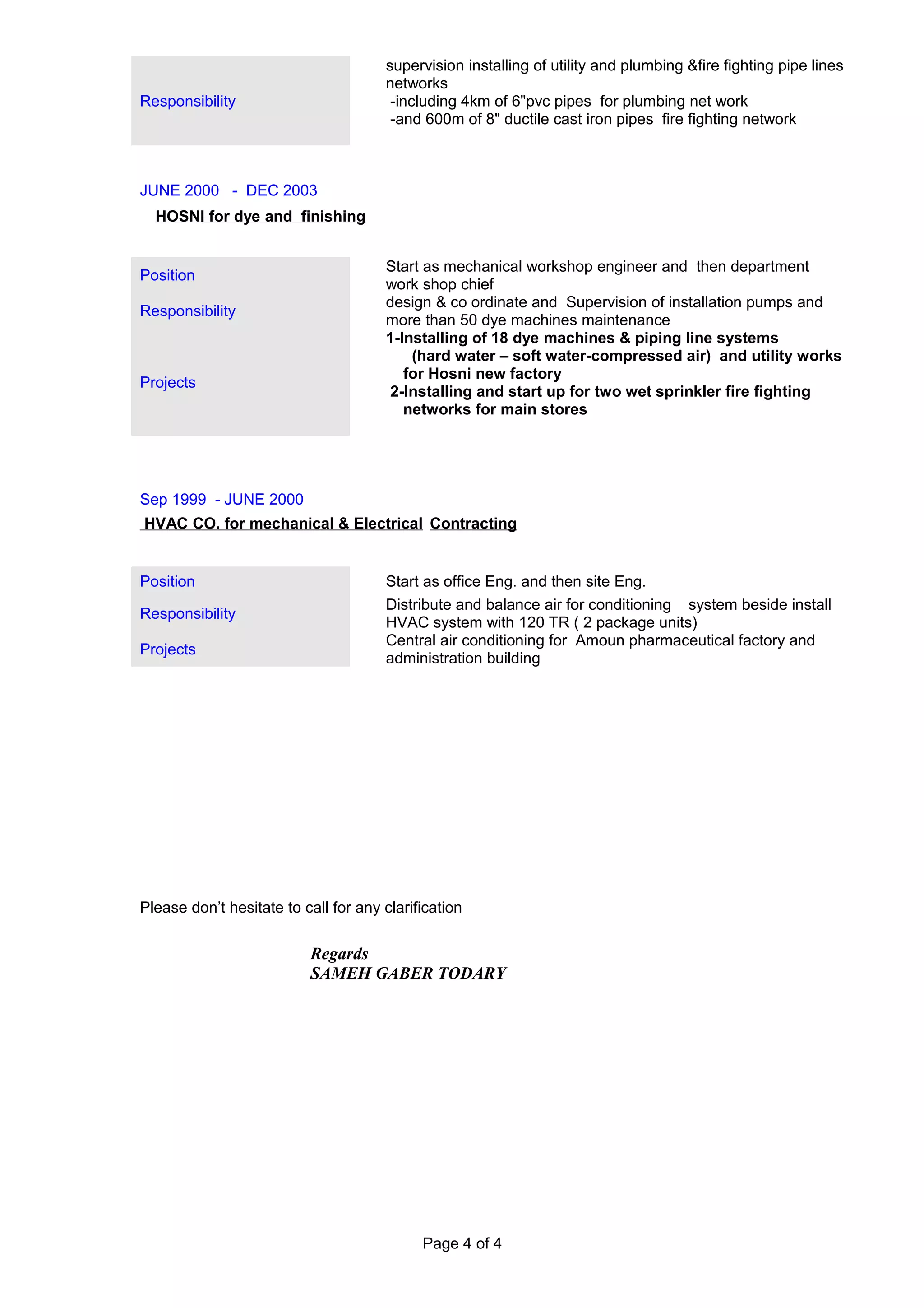 head quarter mechanical engineer 16 years exp | DOC