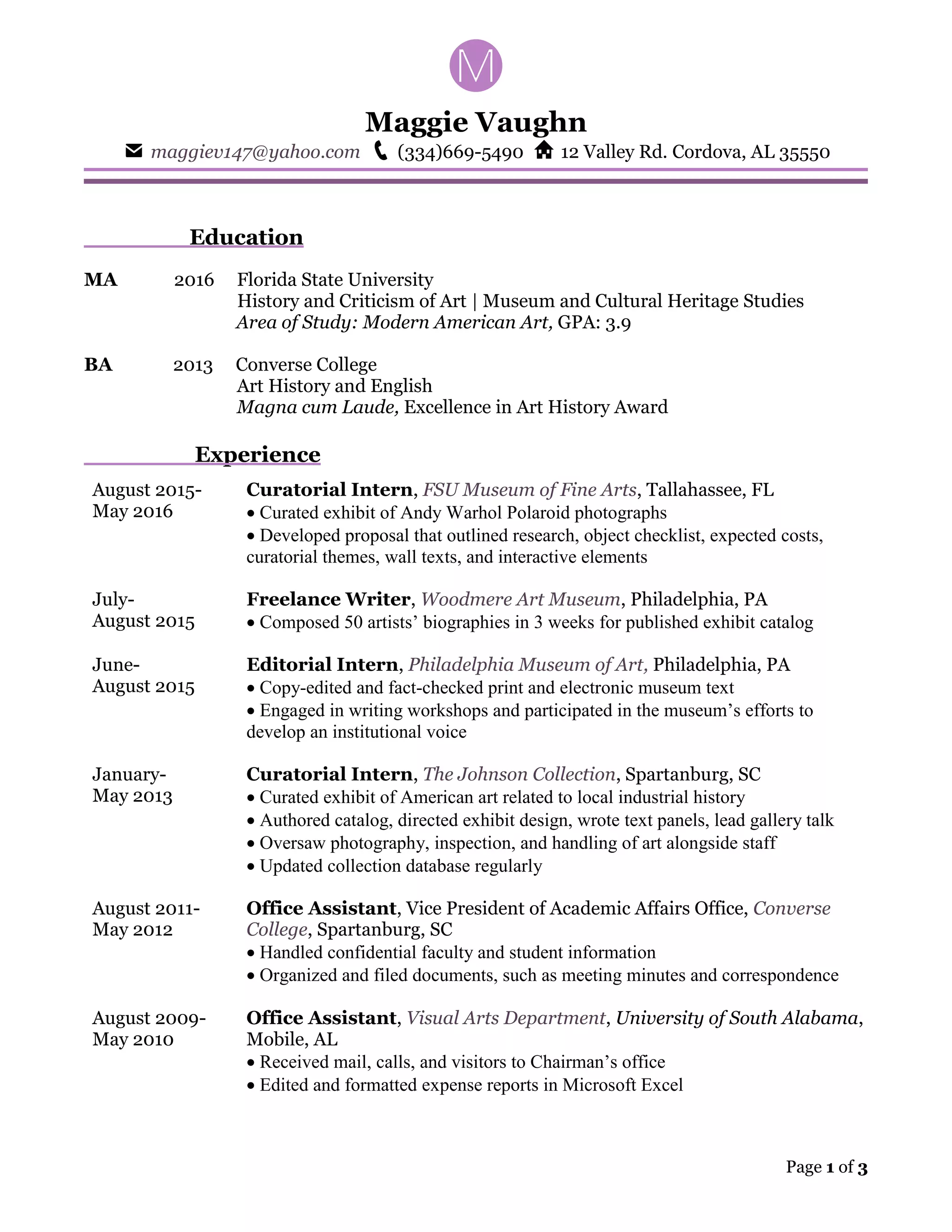 CV-Maggie Vaughn | PDF | Museums & Galleries | Attractions