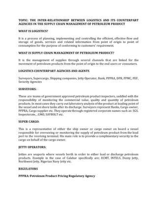 THE SUPPLY CHAIN OF PETROLEUM PRODUCT | DOCX | Logistics and ...
