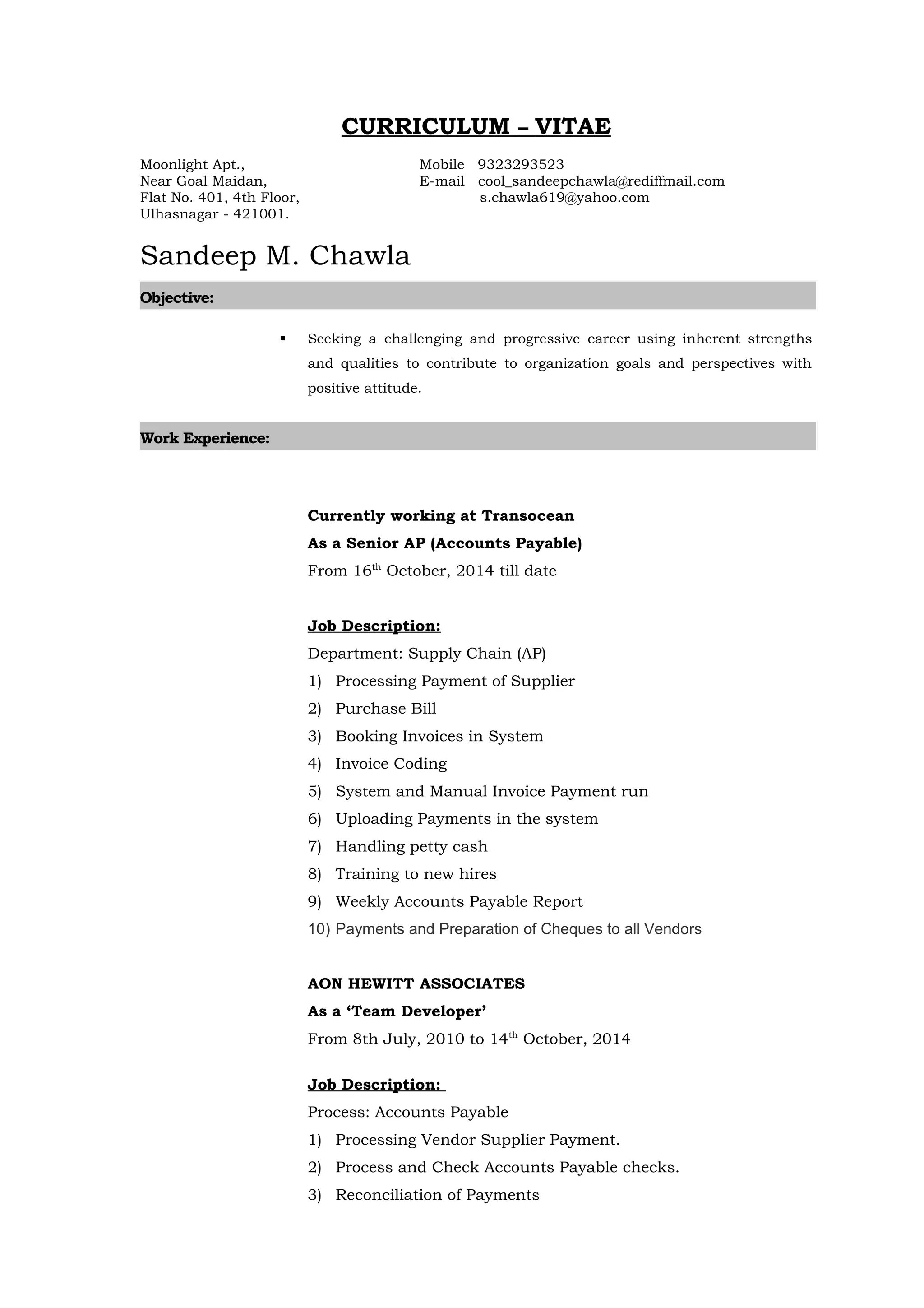 SANDEEP_M._CHAWLA_-_C.V.-2 | PDF | Free Download