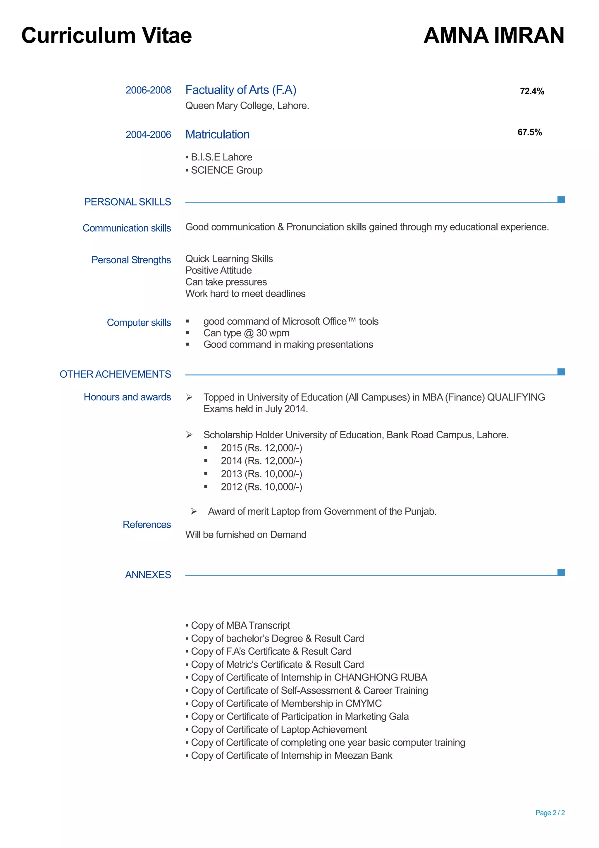 AMNA IMRAN CV - PDF | PDF