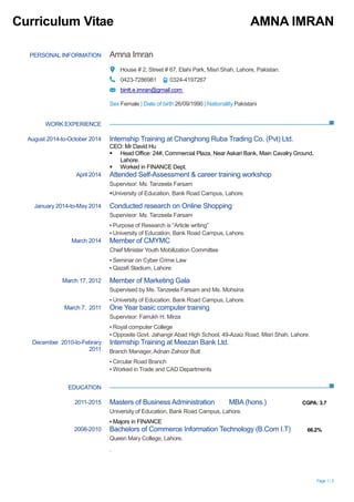 AMNA IMRAN CV - PDF | PDF