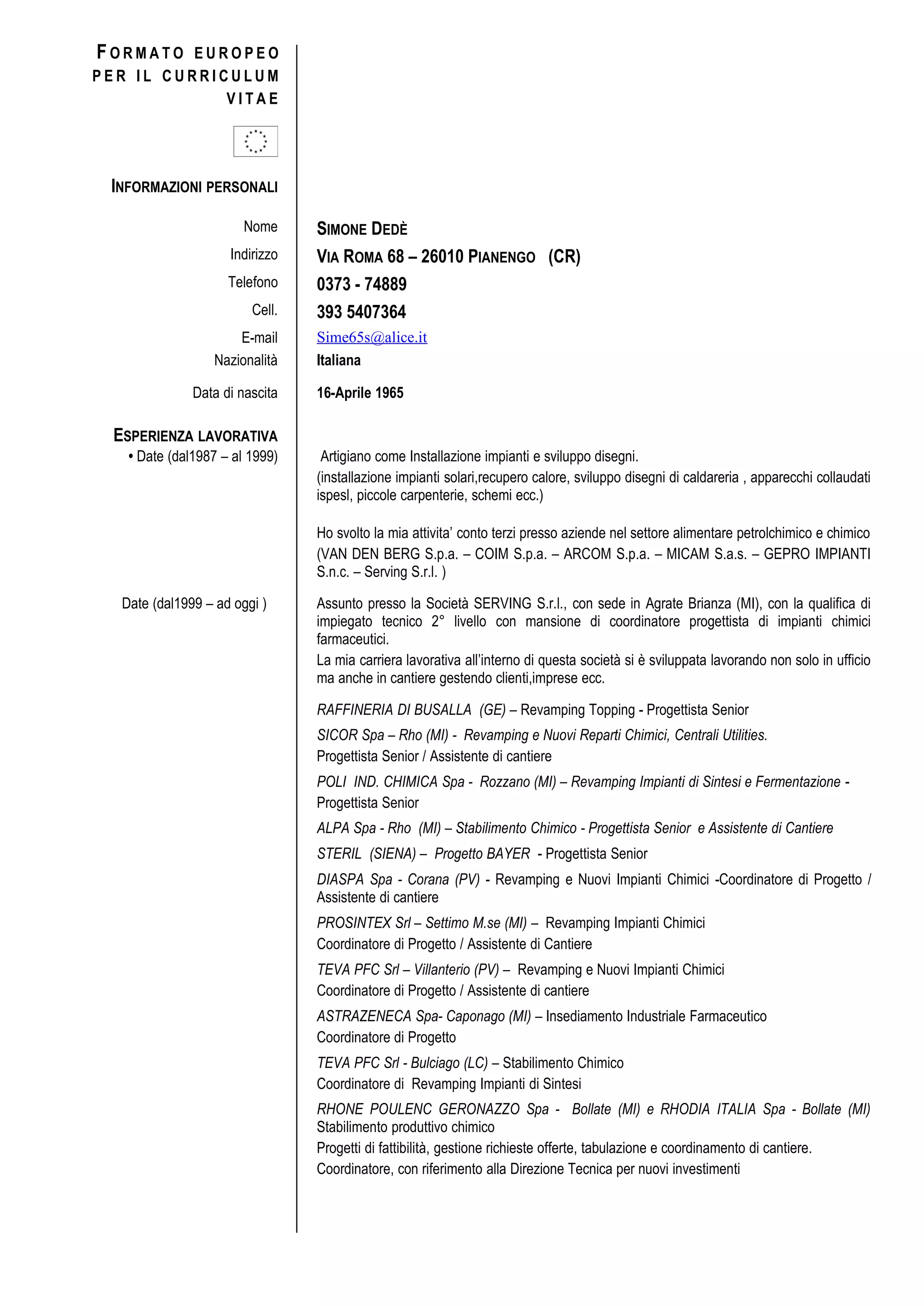 CV europeo Dedè Simone | PDF